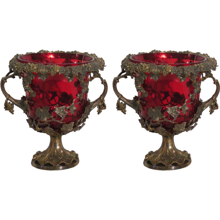 Pair of Red Glass and Lined Coolers at 1stDibs