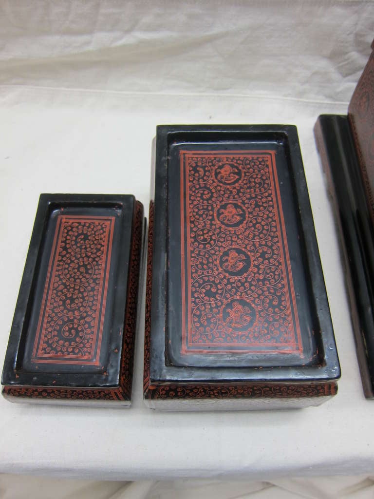 Burmese Lacquer Box Set at 1stDibs
