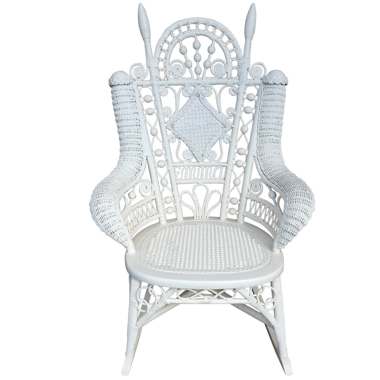 Ornate Victorian Antique Wicker Chair and Rocker For Sale at 1stDibs