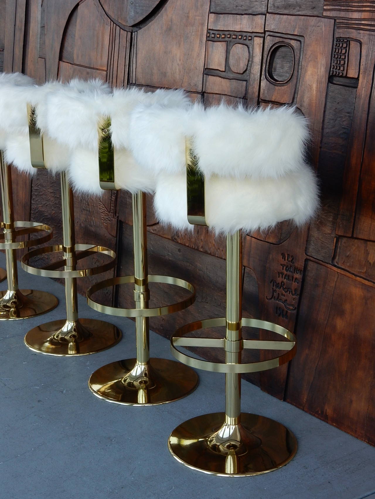 5 Brass Swivel Bar stools, 1970s at 1stDibs