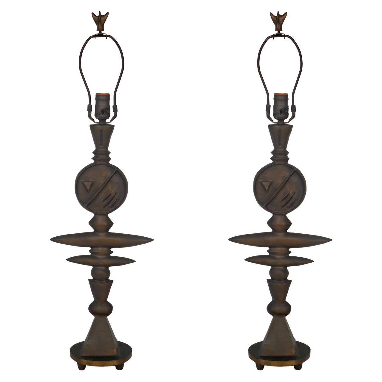 Pair of Bronze Lamps by Tom Corbin at 1stDibs