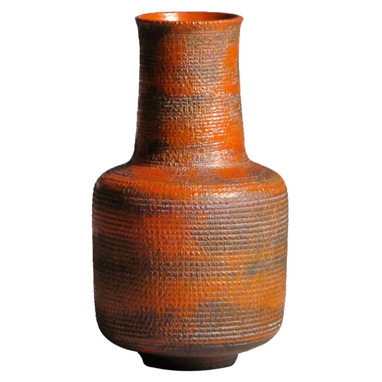 Natzler: Red Focal Point Vase with Rare textures at 1stDibs