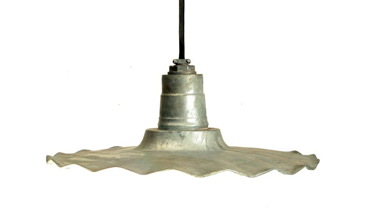 Pair of Radial Wave Galvanized Vintage Industrial Light Fixtures For ...