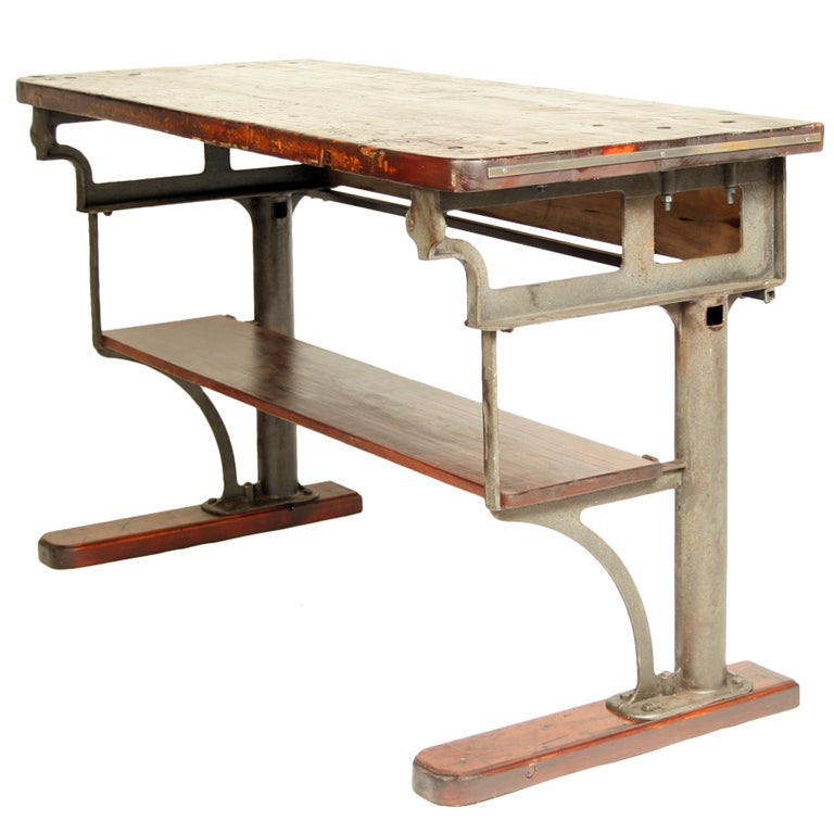 Authentic Vintage Industrial Cast Iron Work Table/Bench at 1stDibs