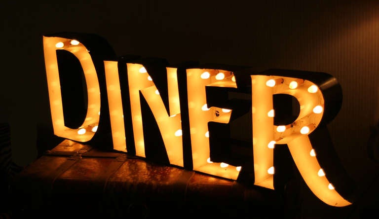 Vintage Lighted Diner Sign For Sale at 1stDibs