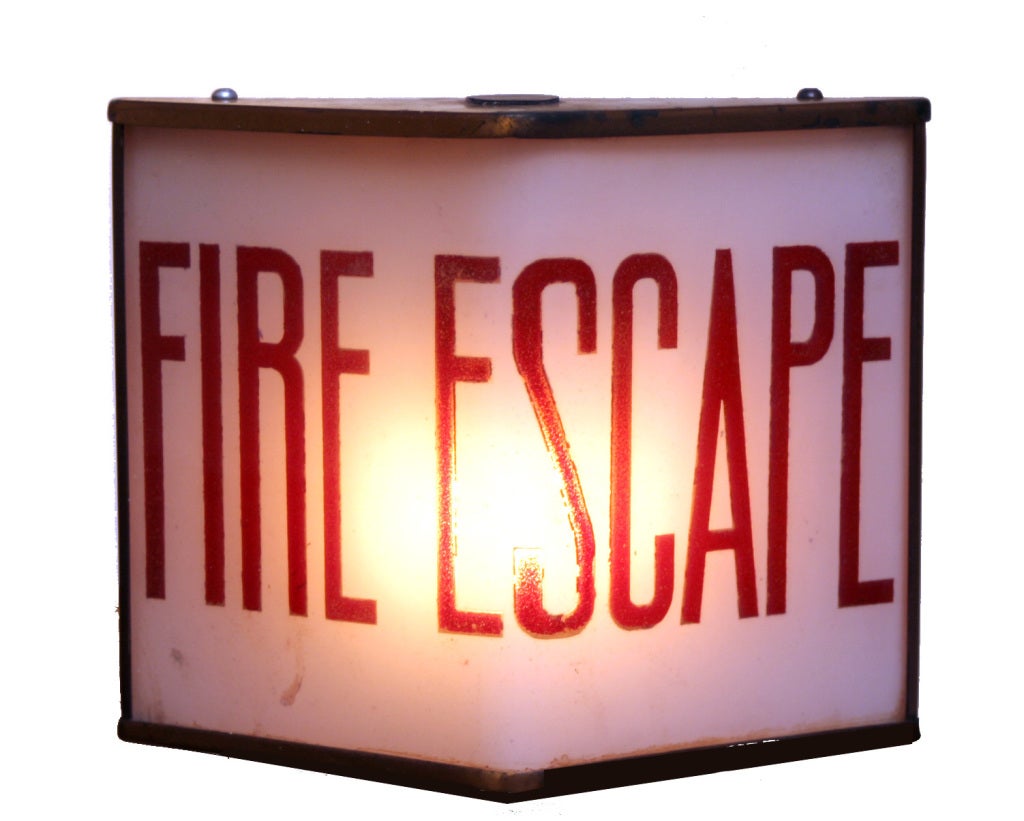 Vintage Triangular Lighted Fire Escape Sign For Sale at 1stDibs
