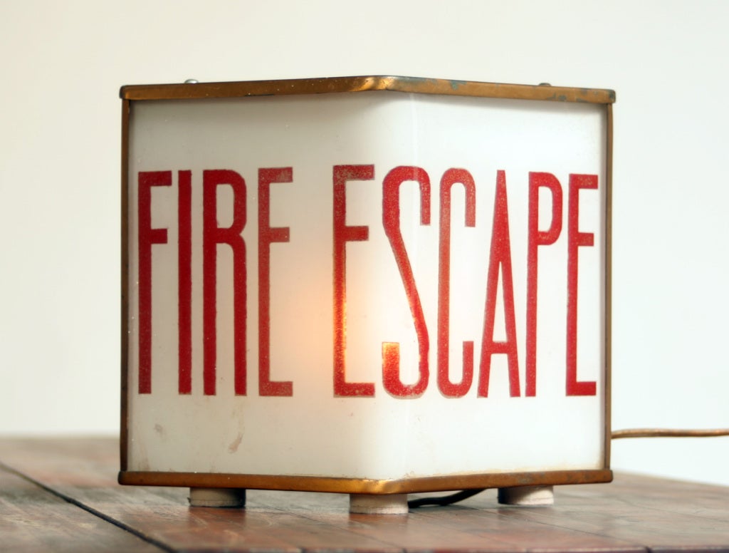 Vintage Triangular Lighted Fire Escape Sign For Sale at 1stDibs