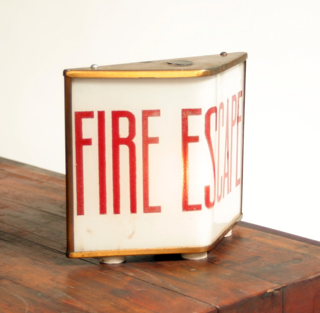Vintage Triangular Lighted Fire Escape Sign For Sale at 1stDibs