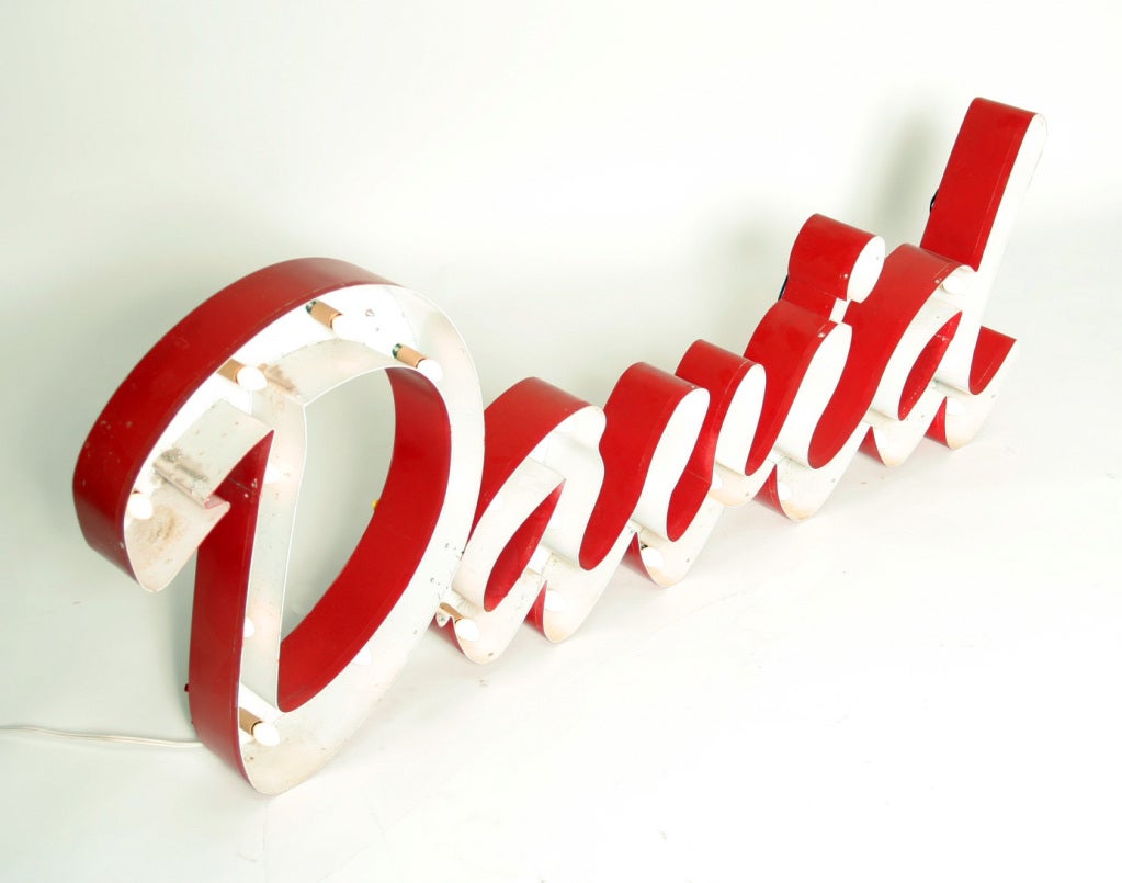 Vintage Lighted David Script Channel Letter Sign at 1stDibs