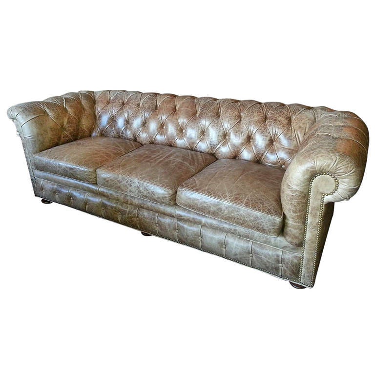 Distressed Leather Chesterfield Sofa at 1stDibs
