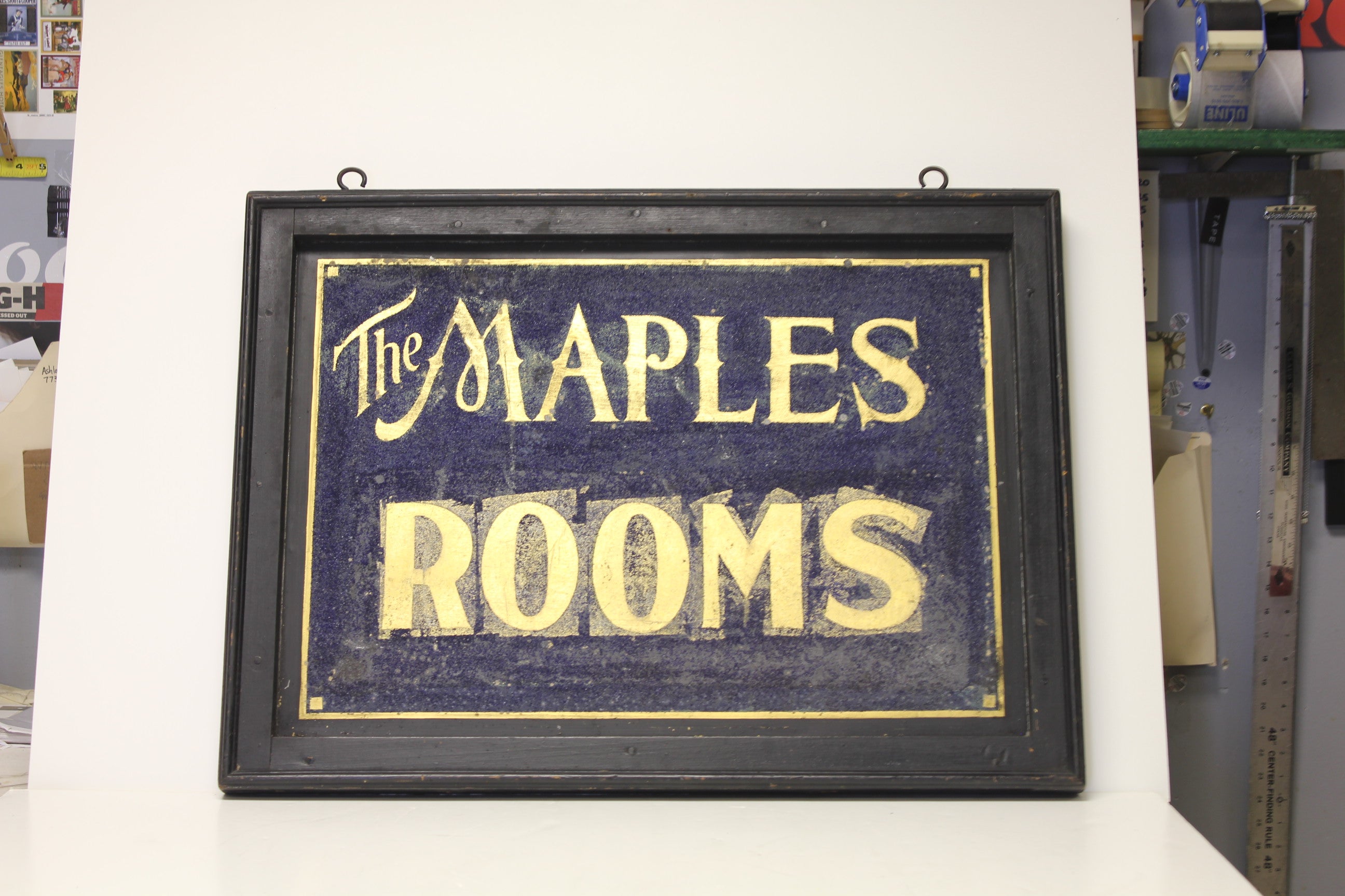 1900's Double Sided Tin Sign With Gold Leaf Lettering For Sale at 1stDibs