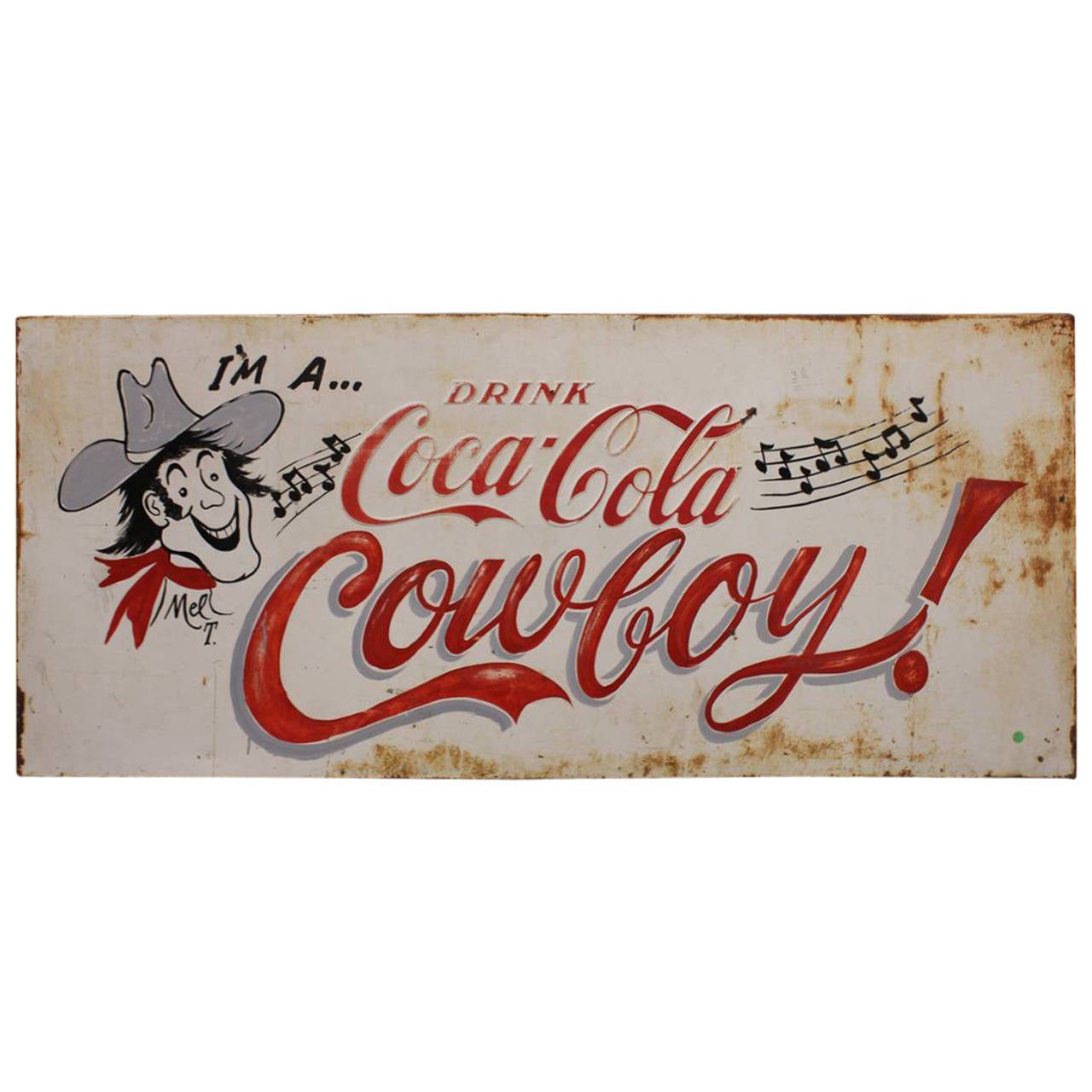 1950s "I'm Coca Cola Cowboy" Metal Sign at 1stDibs