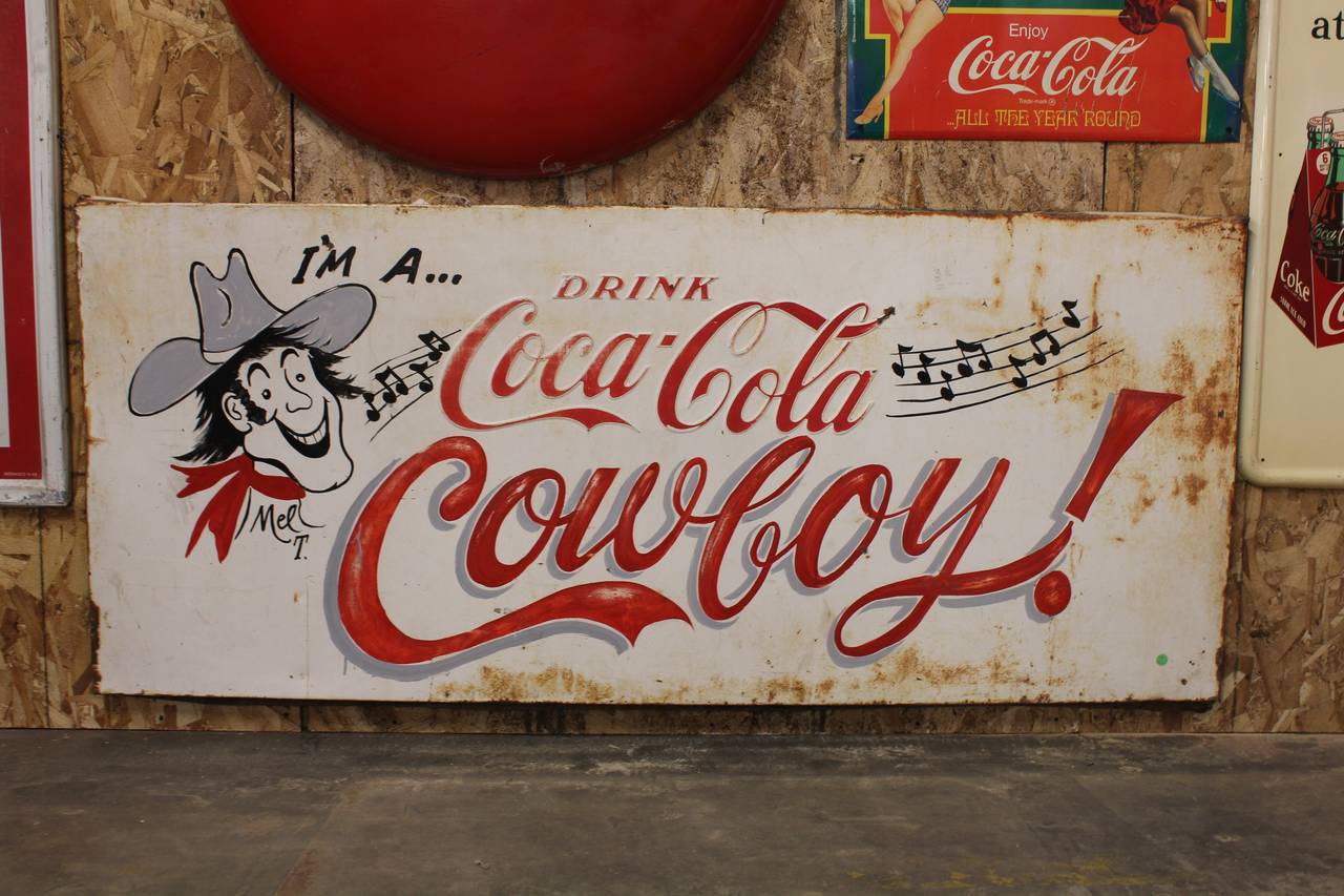 1950s "I'm Coca Cola Cowboy" Metal Sign at 1stDibs