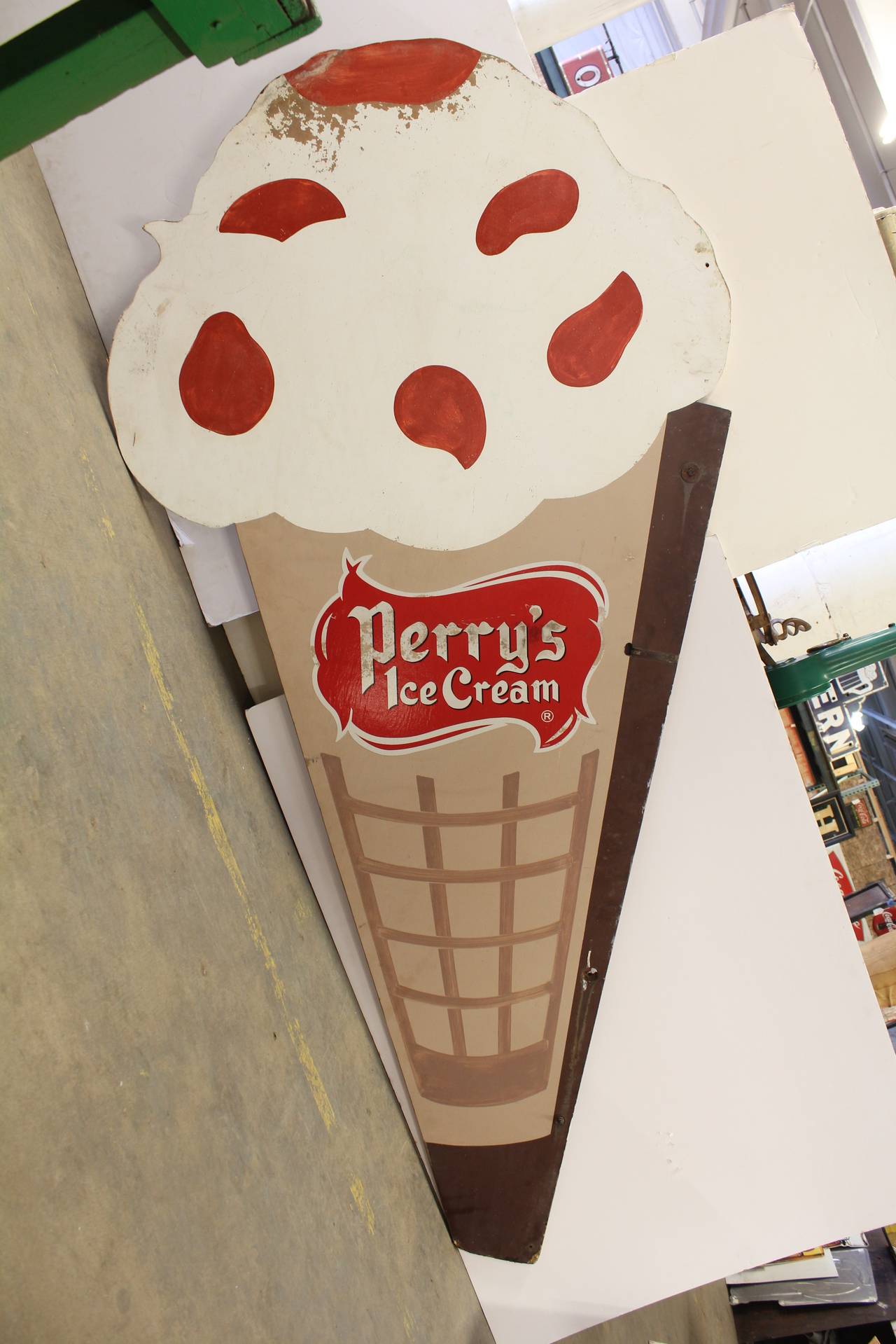 Tall Hand-Painted Double-Sided Ice Cream Cone Sign For Sale at 1stDibs
