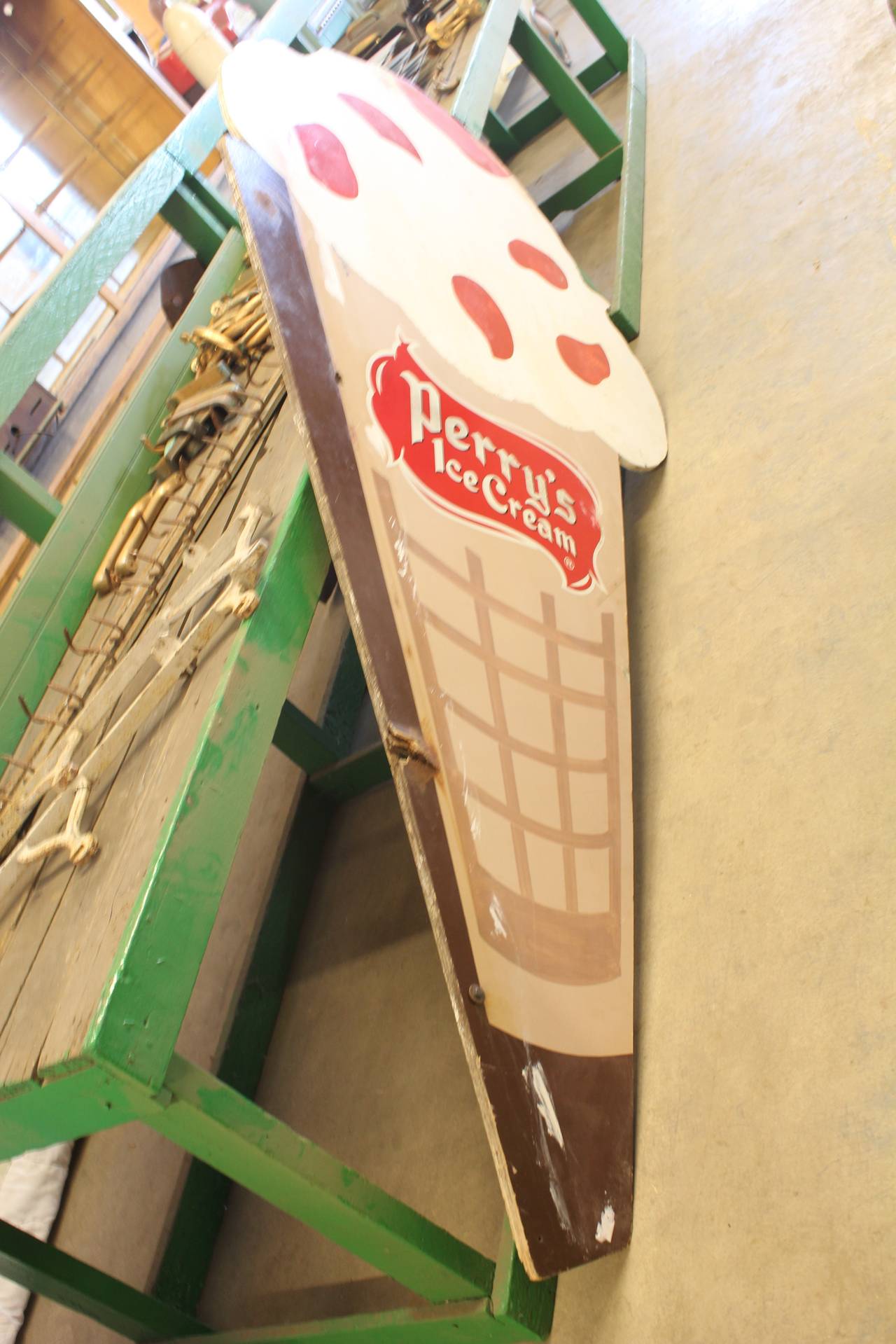 Tall Hand-Painted Double-Sided Ice Cream Cone Sign For Sale at 1stDibs