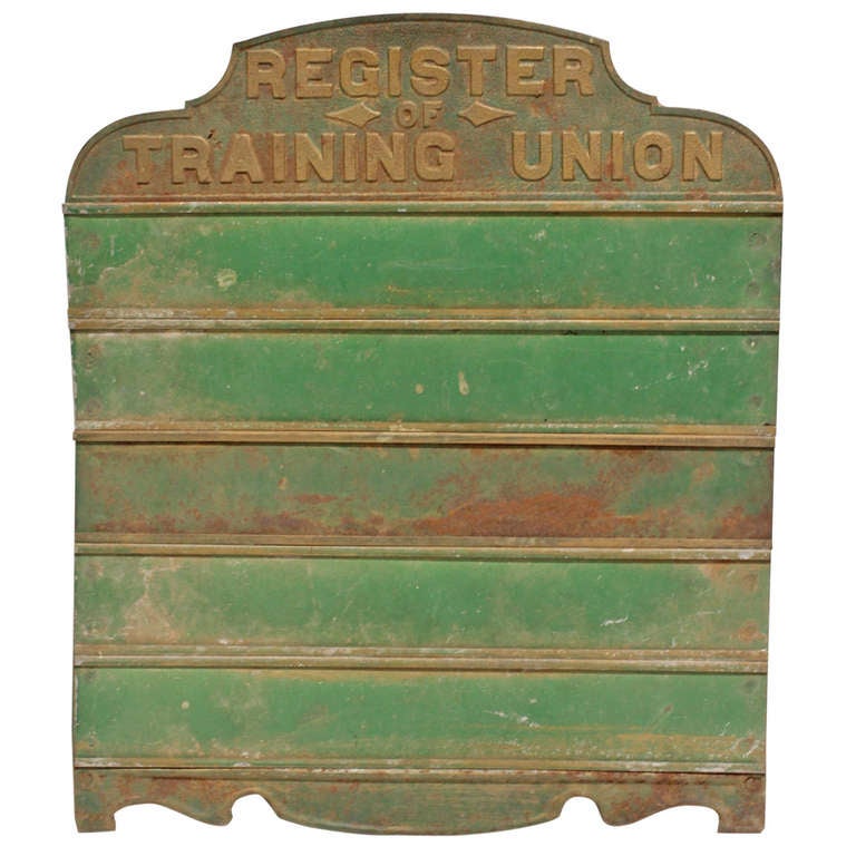 Antique Register of Training Union Sign For Sale at 1stDibs