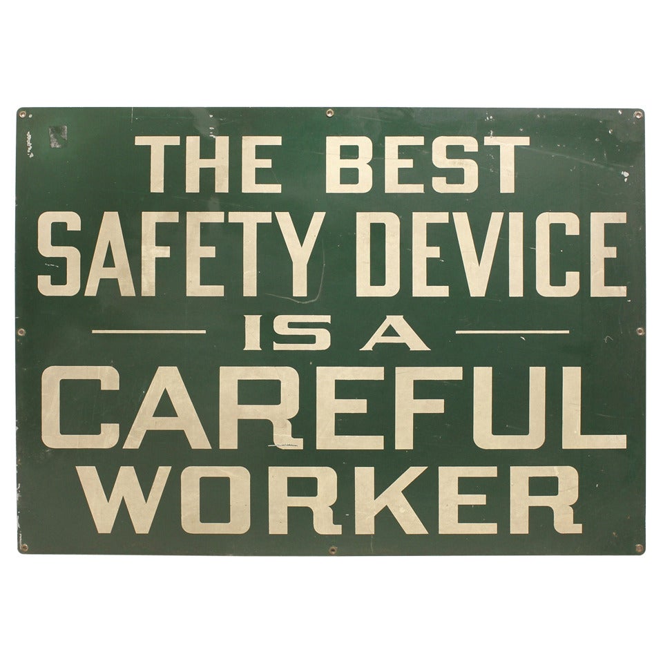 Large 1940's Industrial Metal Safety Device Sign at 1stDibs