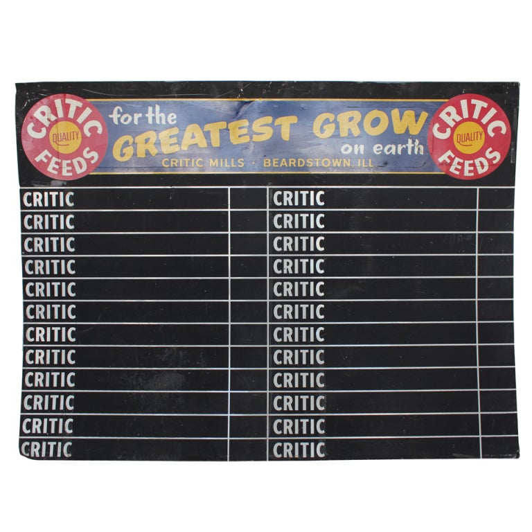 Vintage Industrial " Critic Feeds " Advertising Chalkboard For Sale at ...