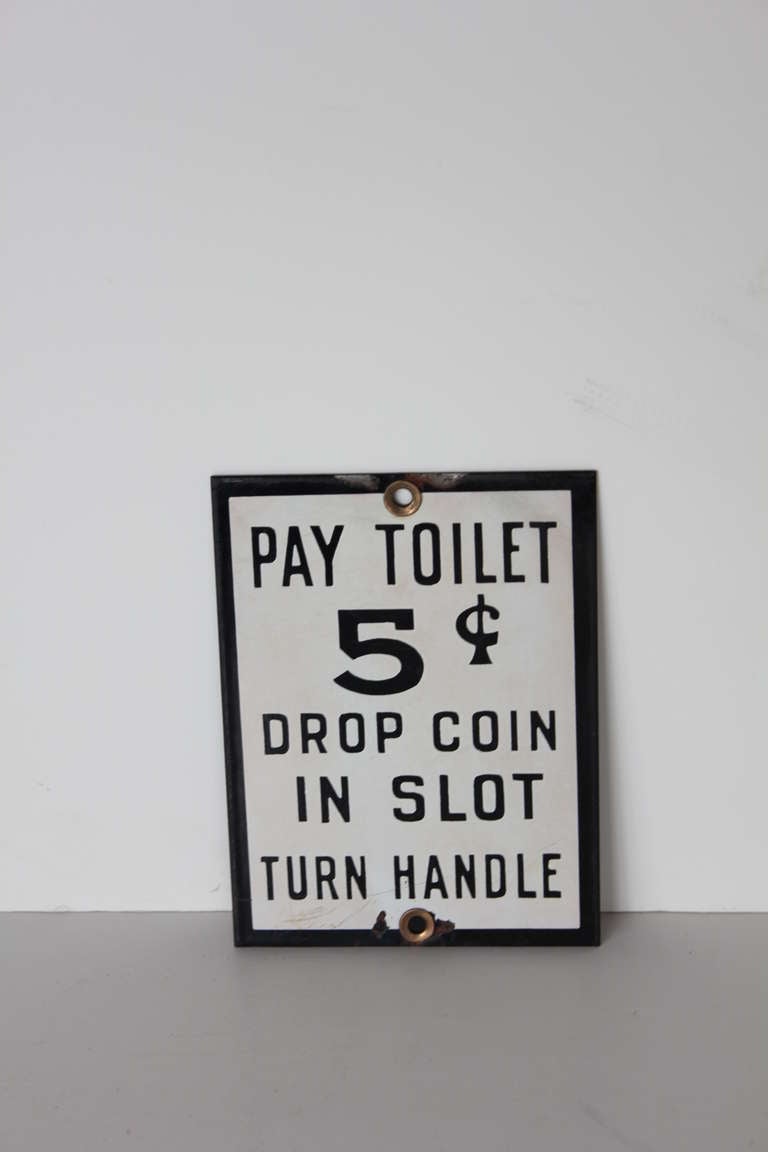 1930's Original Porcelain Five Cent Pay Toilet Sign For Sale at 1stDibs