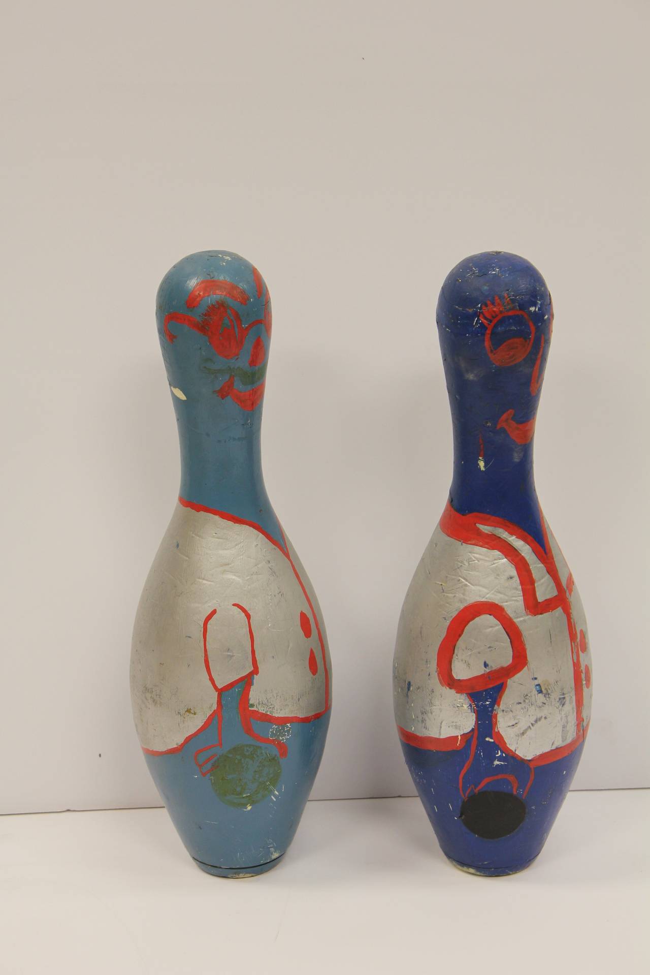 Vintage Folk Art Carnival Bowling Pins at 1stDibs