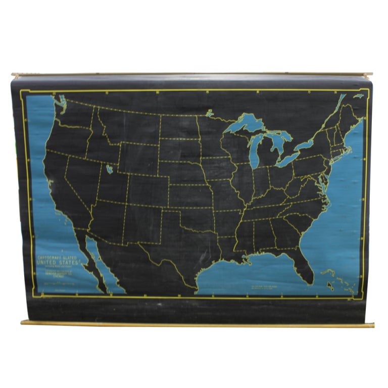 Vintage Pull Down Cartograph Slated Chalkboard Map by Denoyer and ...