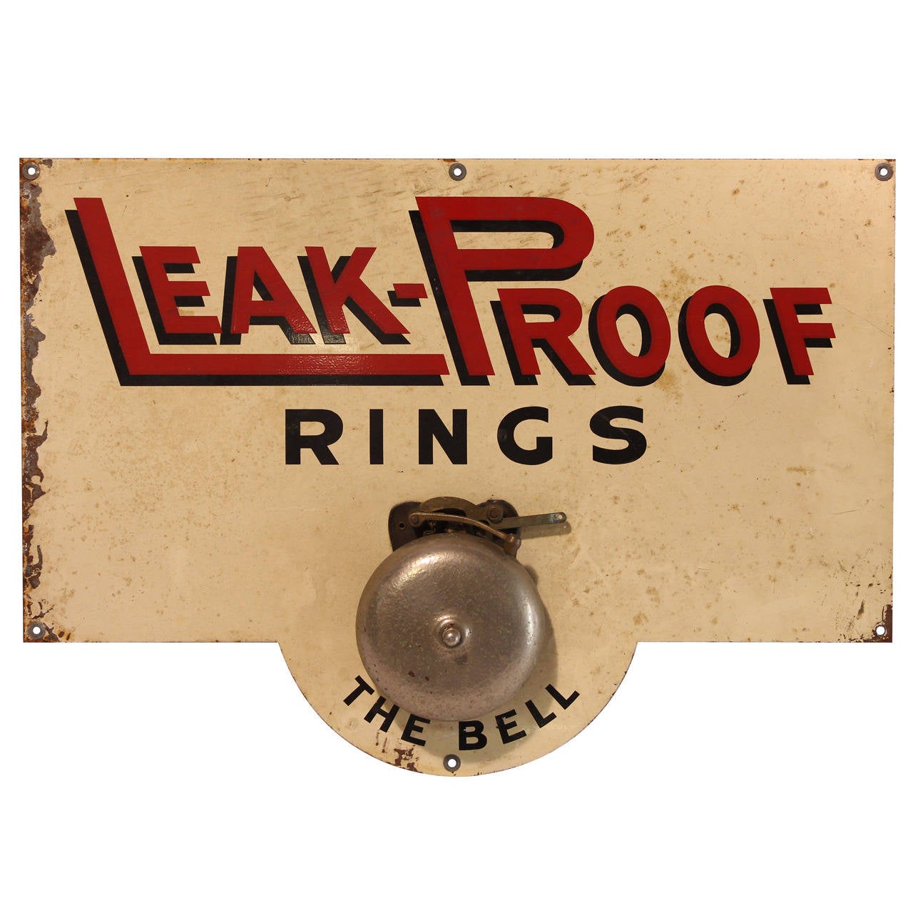 Vintage Advertising Sign "Leak-Proof Rings" with a Working Bell at 1stDibs