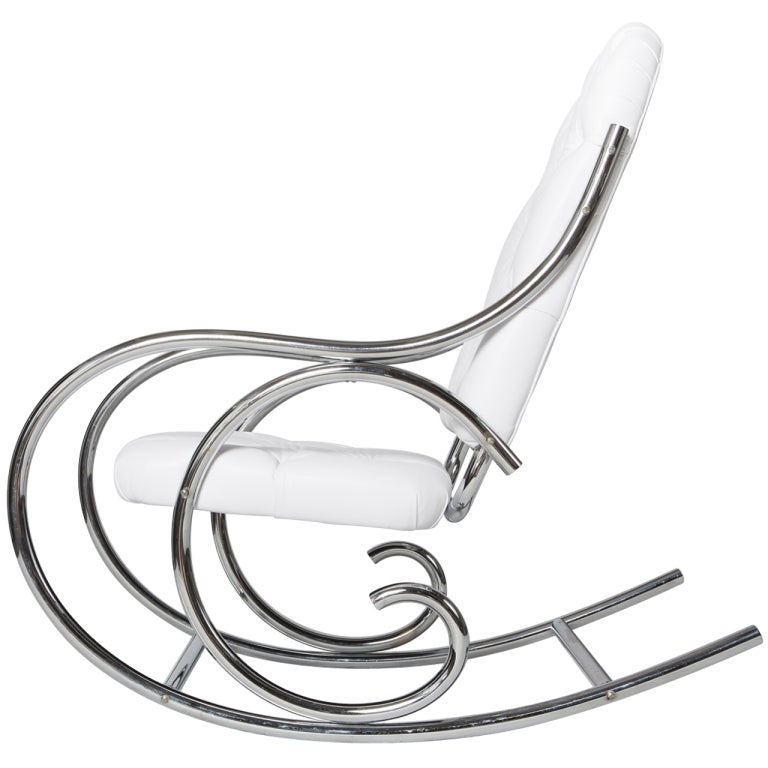 Mid Century Chrome and Leather Rocking Chair at 1stDibs