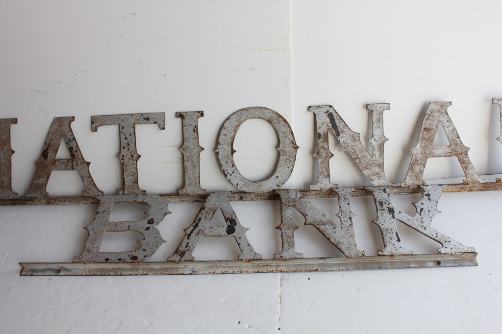 1900's metal " NATIONAL BANK " sign For Sale at 1stDibs