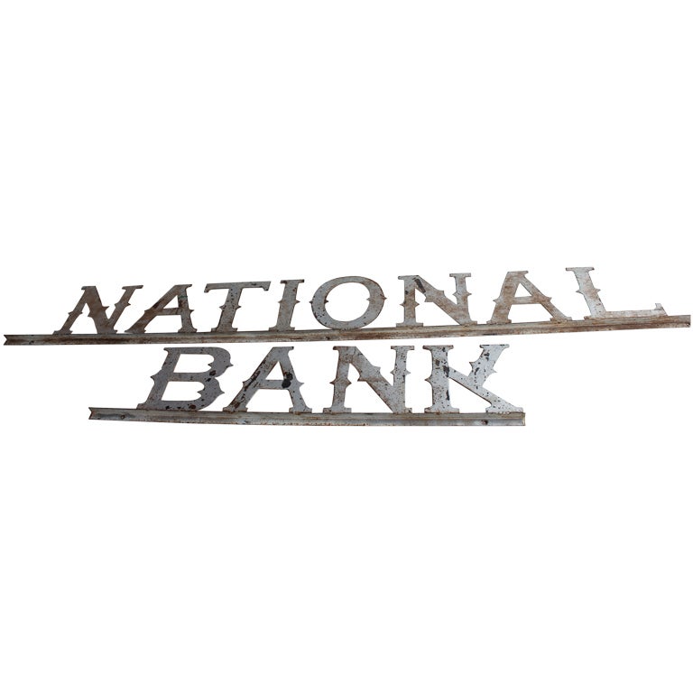 1900's metal " NATIONAL BANK " sign For Sale at 1stDibs