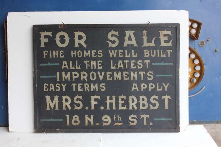 1900's Hand Painted Real Estate Tin Sign at 1stDibs
