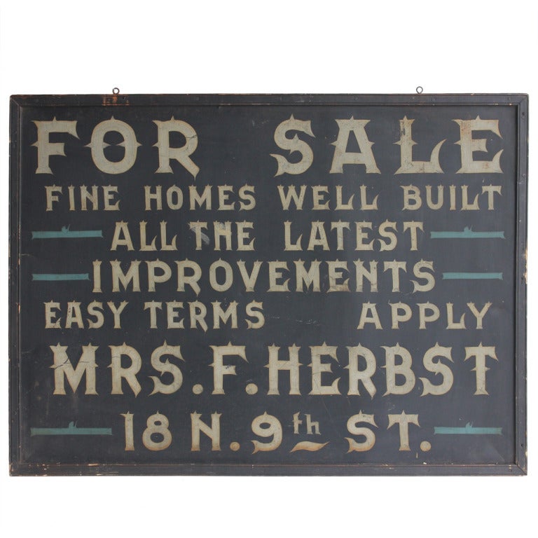 1900's Hand Painted Real Estate Tin Sign at 1stDibs