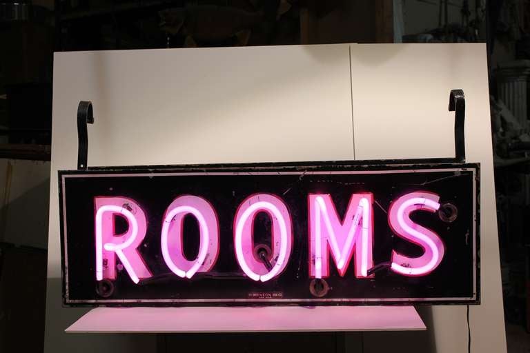 1950's Original Double Sided Neon Rooms Sign at 1stDibs