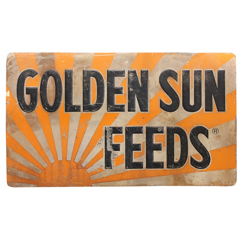 Vintage Embossed Metal, " Golden Sun Feeds " Sign at 1stDibs