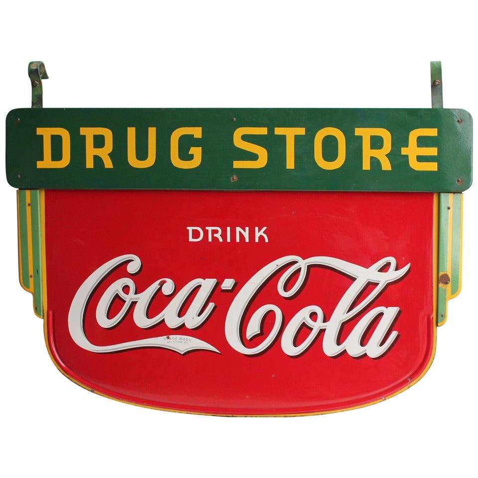 Large 1930s Porcelain, Double Sided Deco Style Coca Cola Sign at ...