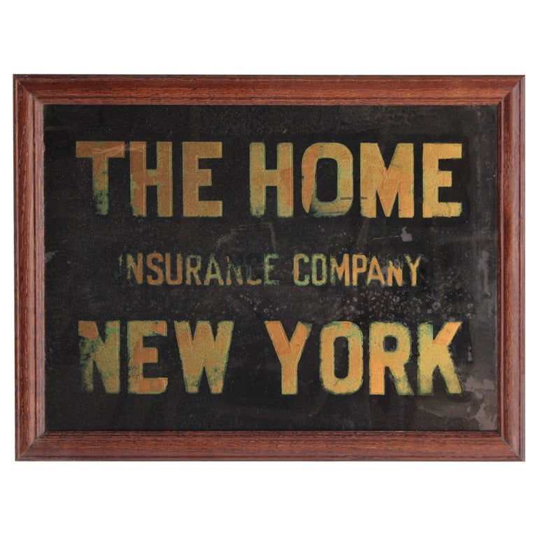 1900's Reverse Glass Sign "The Home Insurance Company New York " For ...