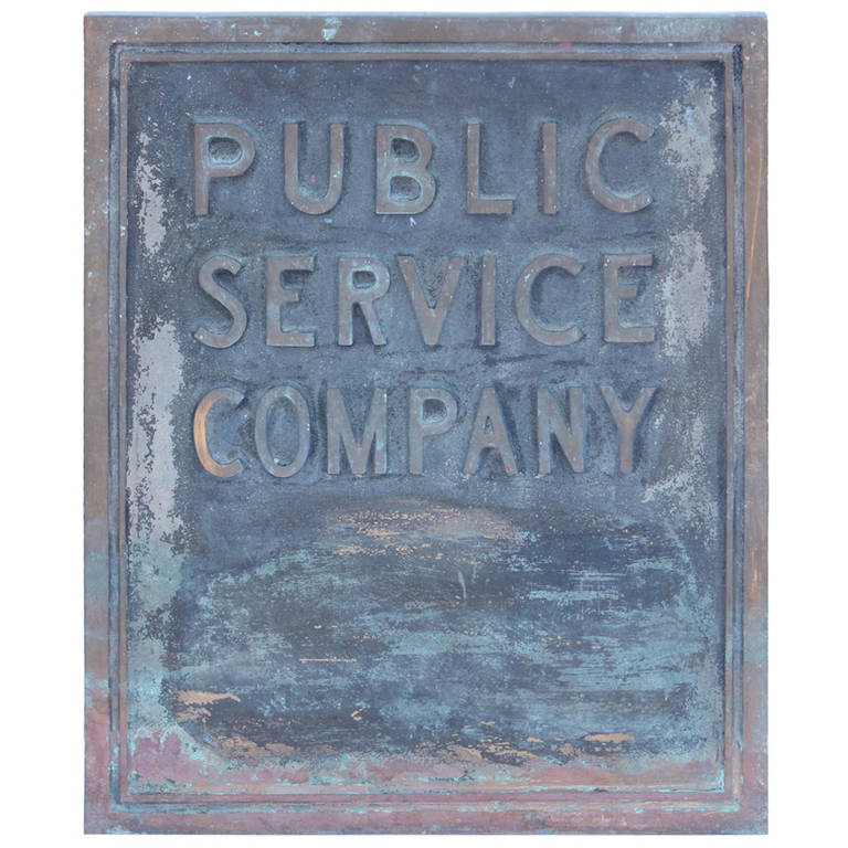 1900s Bronze Sign, "Public Service Company" For Sale at 1stDibs
