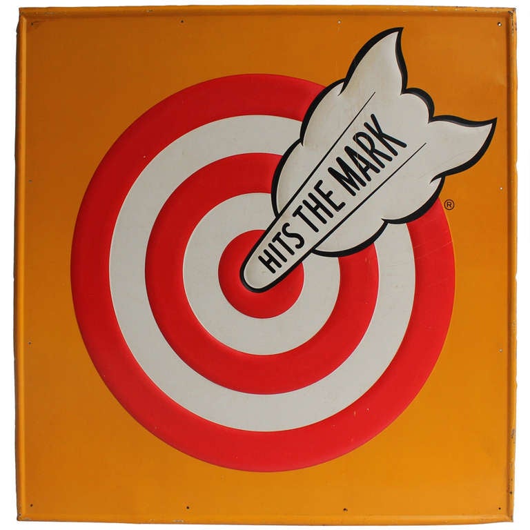 1950's Embossed Metal Sign " Hits The Mark " at 1stDibs