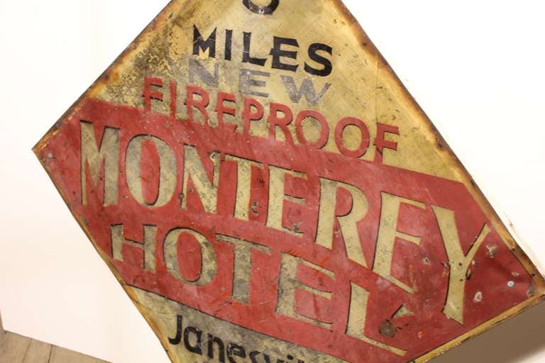 1930's Metal Advertising Sign " Monterey Hotel " at 1stDibs