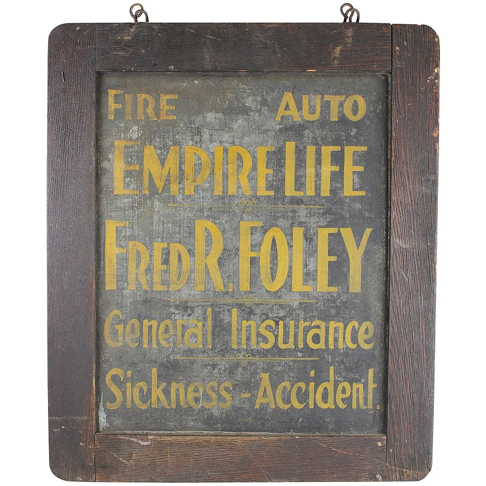 Antique Tin Insurance Sign For Sale at 1stDibs