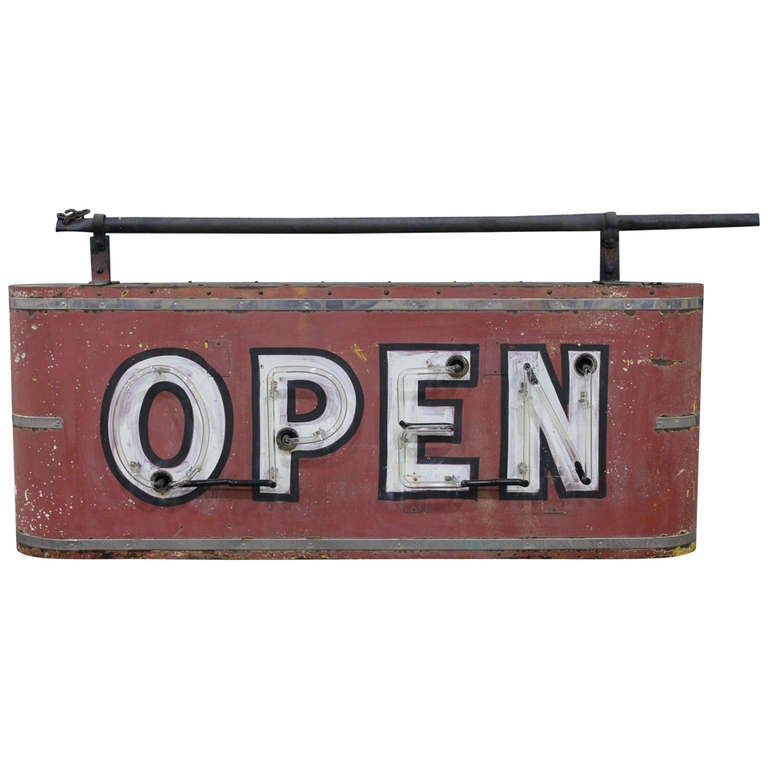 Double Sided Neon Sign OPEN For Sale at 1stDibs | antique open sign ...