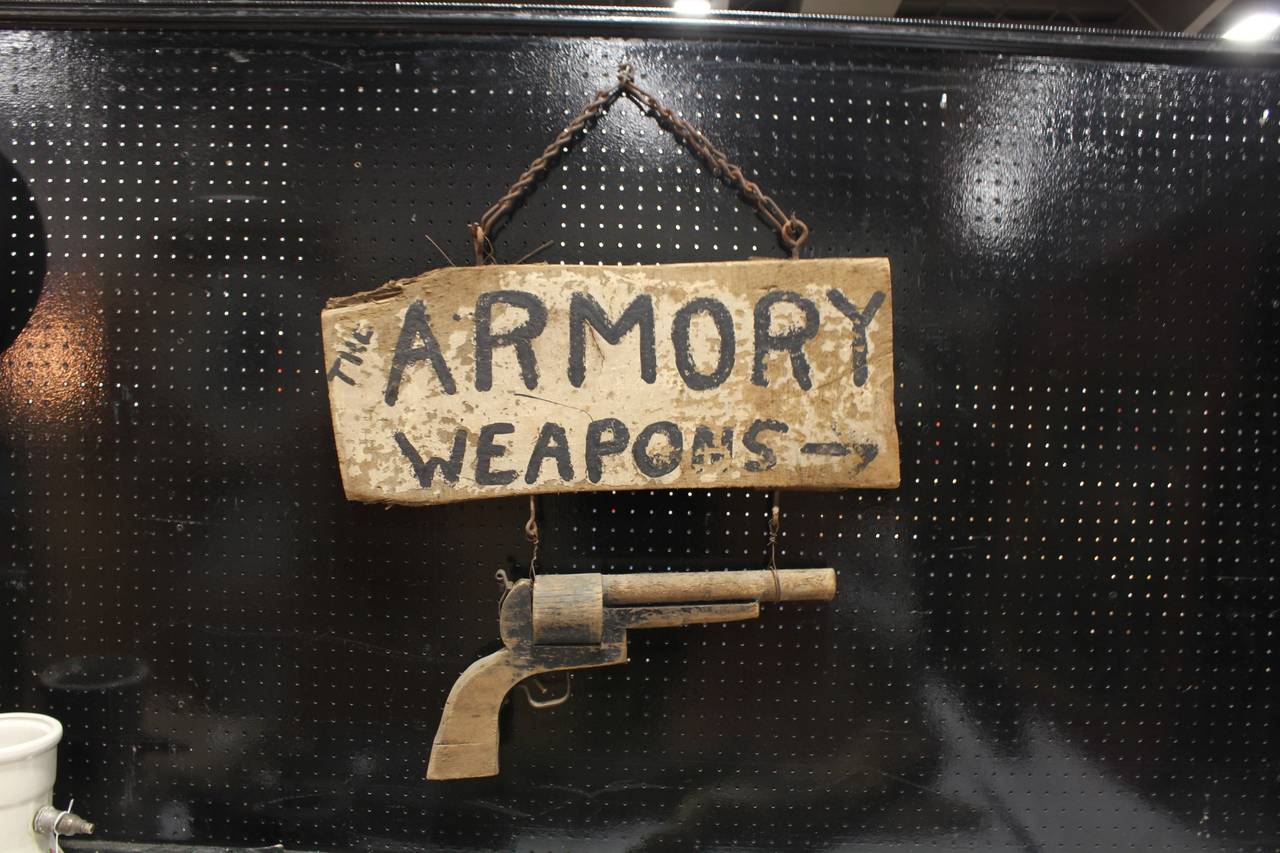 Antique Original Wooden Sign, "Armory Weapons" at 1stDibs