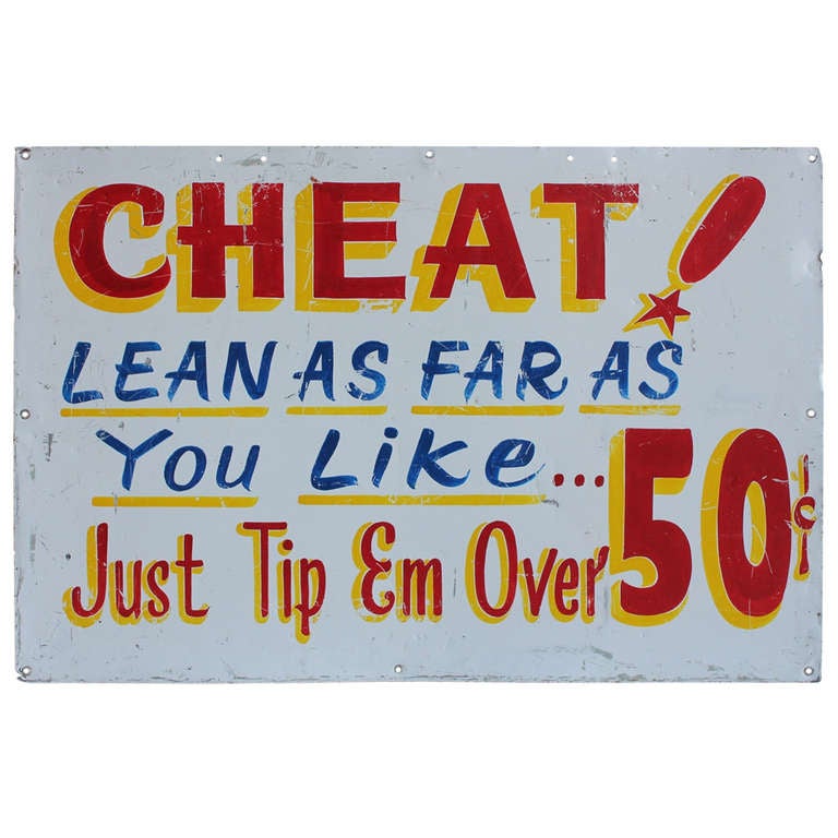 Vintage Carnival Sign Cheat! For Sale at 1stDibs