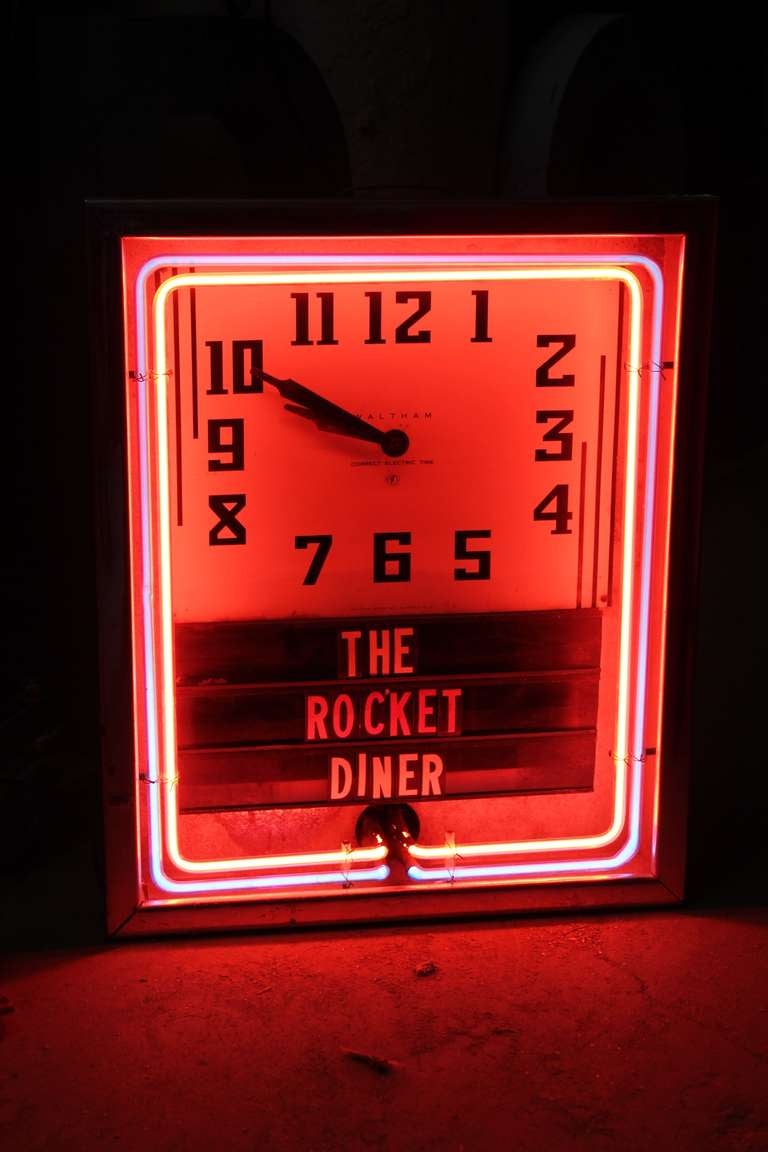 1930's Neon Diner Clock By Waltham at 1stDibs
