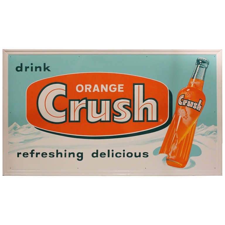 1950's Embossed Metal Orange Crush Sign at 1stDibs