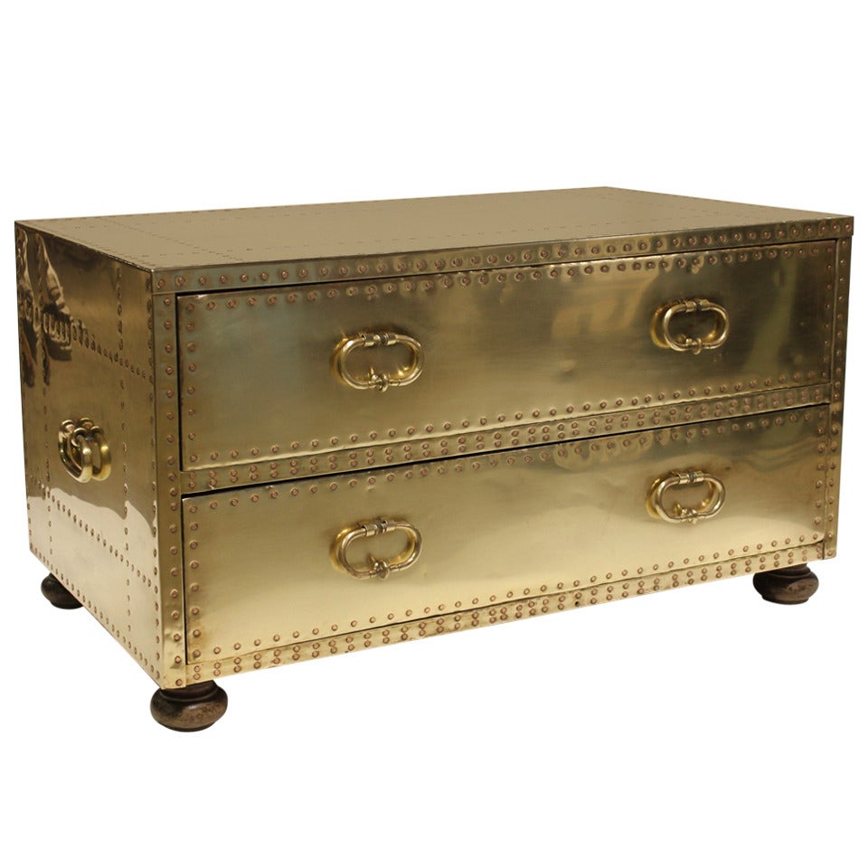 Polished Brass Chest By Sarreid at 1stDibs