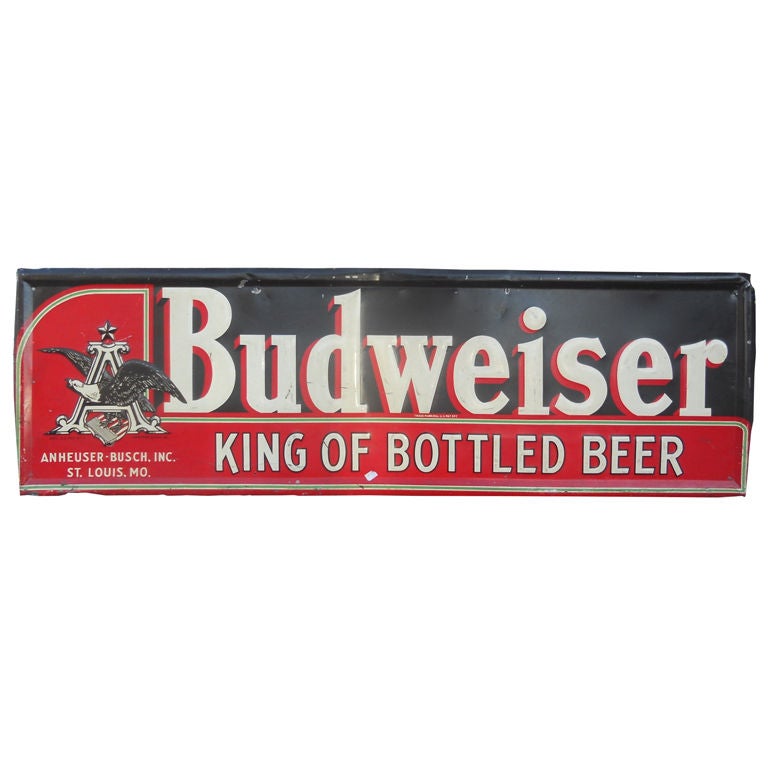 1930's American Metal Budweiser sign at 1stDibs | 1950's budweiser ...