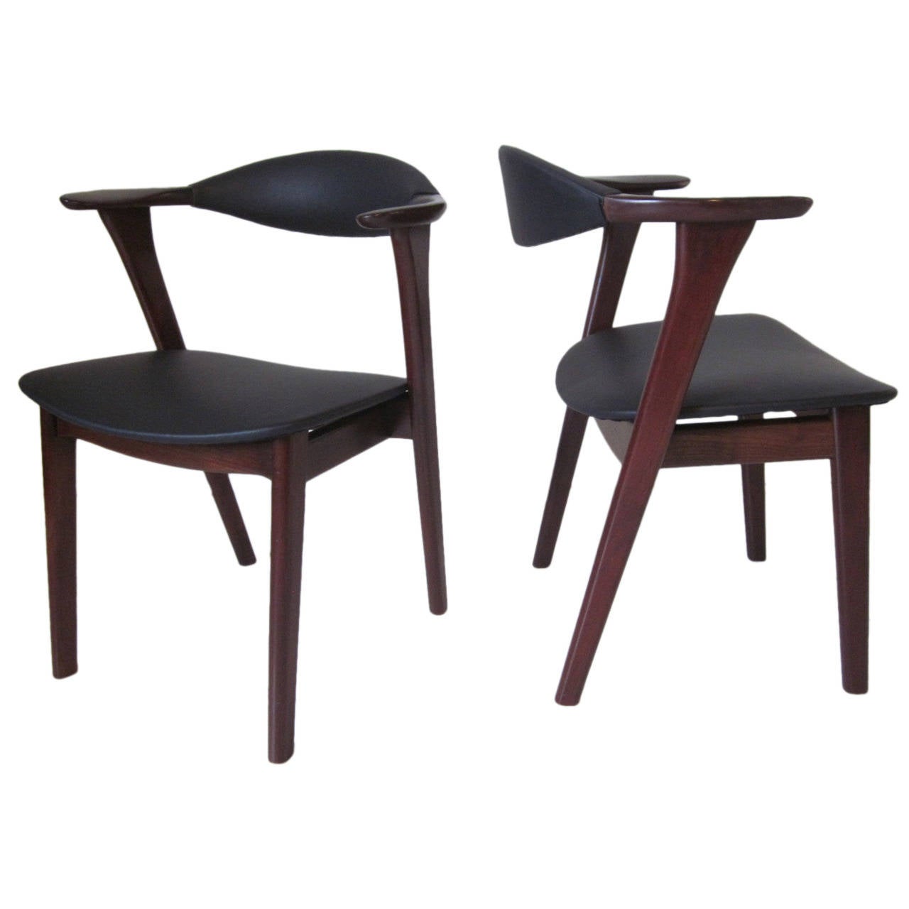 Povl Dinesen Leather and Teakwood Danish Chairs at 1stDibs