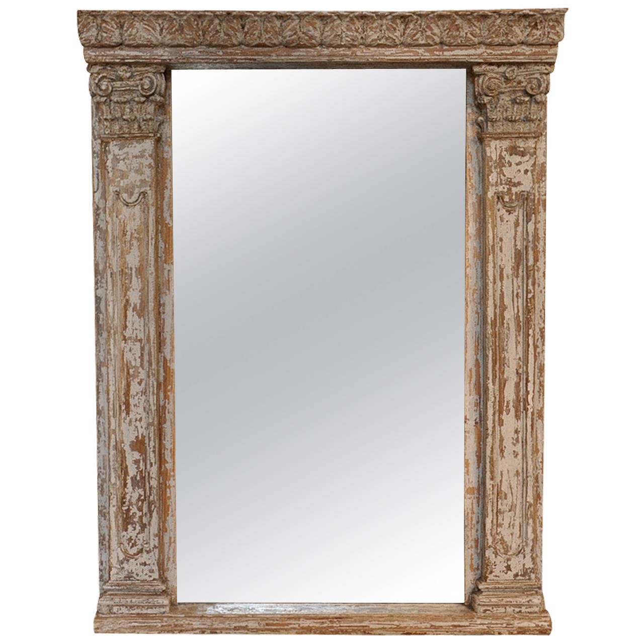 18th Century Spanish Altar Frame In Painted Wood Now As A Mirror at 1stDibs