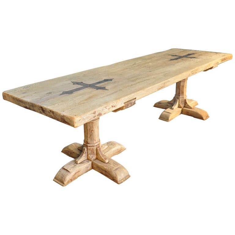 19th Century French Monastery Table in Washed Oak at 1stDibs