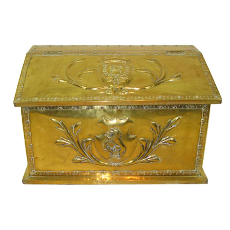 Brass Repousse Fire Wood Box at 1stDibs